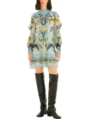 Farm Rio Ruffled Long-sleeve Mini Dress - Blue