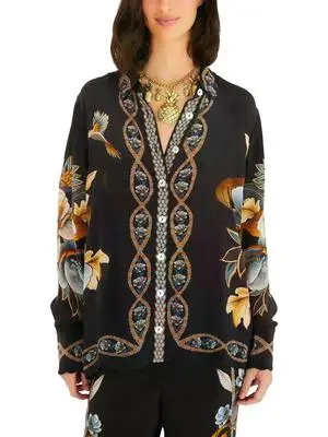 Farm Rio Floral Buttoned Shirt - Black