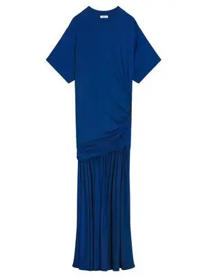 FERRAGAMO Gathered-waist Asymmetric Day Dress - Blue
