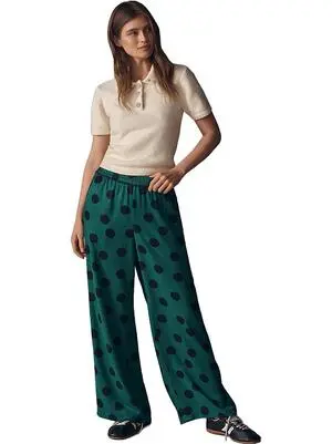 Maeve Printed Wide-leg Pull-on Pants - Green Dot