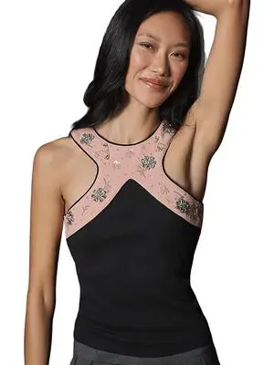 Maeve Crisscross Halter Top - Black Onyx/soft Pink Blush