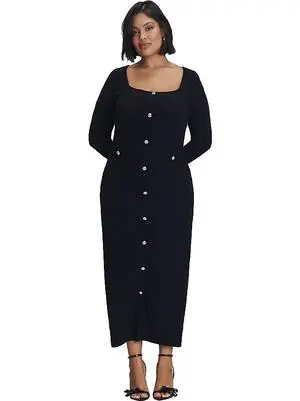 ELOQUII Long-sleeve Sweater Midi Dress - Black