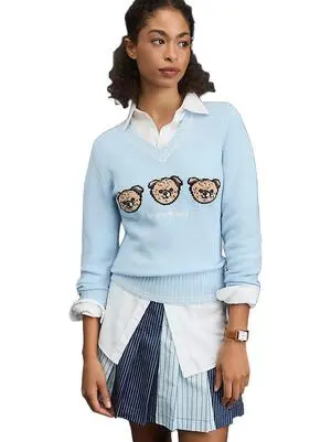 ROWING BLAZERS Plaid Bears Sweater - Light Blue
