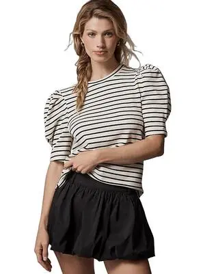 English Factory Puff-sleeve Striped Top - Black/white Stripe