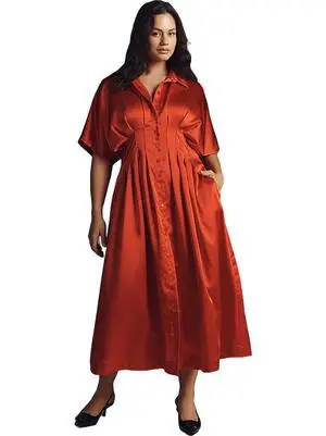 EXQUISE Tobie Satin Shirt Dress - Racing Red