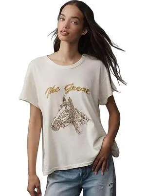 The Great. Boxy Crew-neck Horse Graphic Tee - Washed White
