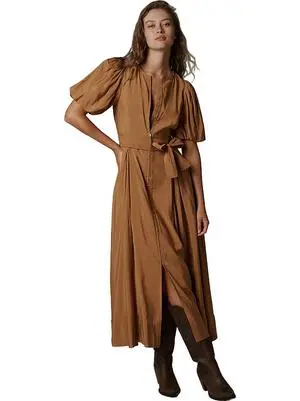 English Factory Short-sleeve Tie-waist Midi Dress - Camel