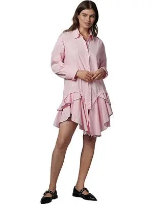 S/W/F Long-sleeve Ruffled Shirt Dress - Blush