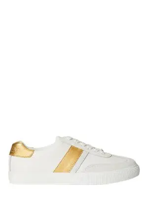 Ralph Lauren Metallic Trim Leather Sneaker - Snow White/bianco/gold