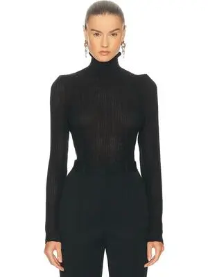 Ralph Lauren Long Sleeve Ruffle Trimmed Turtleneck Top - Black
