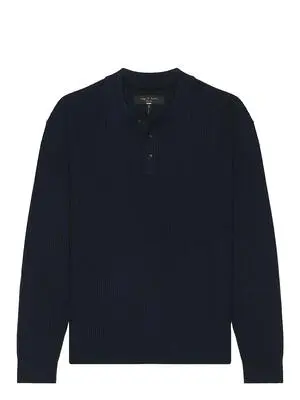 Rag & Bone Crawford Cashmere Blend Long Sleeve Polo - Navy