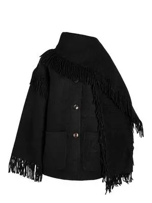 TOTÊME Fringed Scarf-effect Wool-blend Jacket - Black