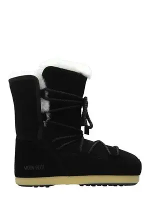 Moon Boot Suede And Shearling Snow Boots - Black
