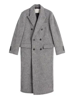 DUNST Tailored Double-breasted Hairy Wool Coat - Melange Grey Brushed