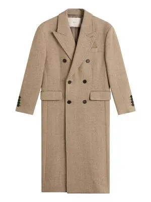 DUNST Tailored Double Breasted Wool Coat - Beige Herringbone