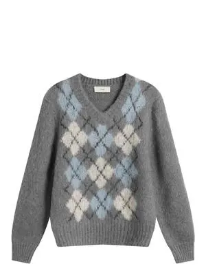 DUNST Baby Alpaca Argyle Jumper - Melange Grey