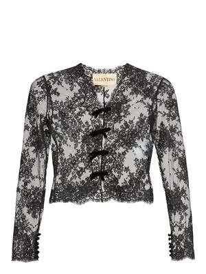 Valentino Garavani Sheer Lace Blouse With Velvet Bows - Black