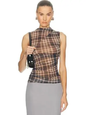 Enza Costa Mesh Sleeveless Twist Top - Plaid