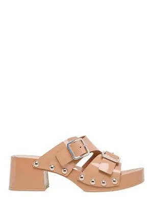 DOLCEVITA Studded Leather Slide Sandals - Tan Leather