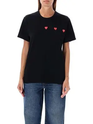 Play Comme Des Garcon Cotton T-shirt With Hearts Print - Black