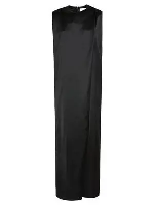 YVES SALOMON Heavy Wool Satin Maxi Dress - Black