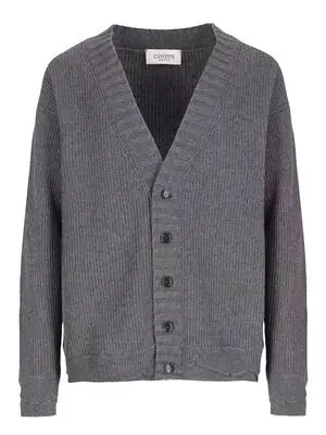 LANEUS Ribbed Knit Cardigan - Grey