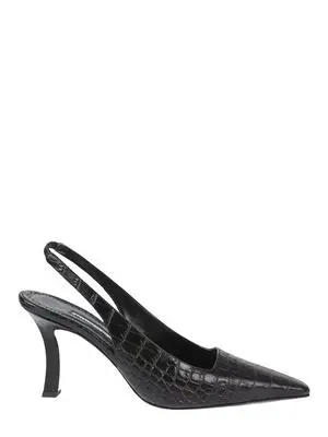Manolo Blahnik 90mm Crocodile Embossed Slingback Pumps - Black