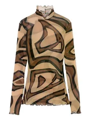 Emilio Pucci Labirinto-print Tulle Top - Neutrals