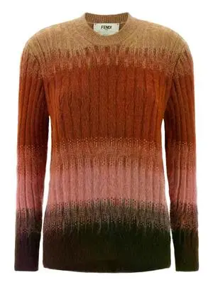 Fendi Ribbed Knit Sweater With Logo Embroidery - Brown