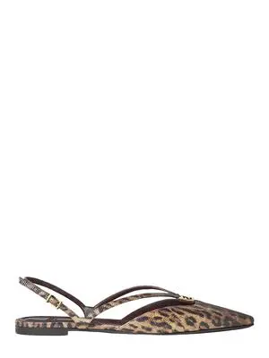 Fendi Leopard-printed Snake Leather Slingback Flats - Beige