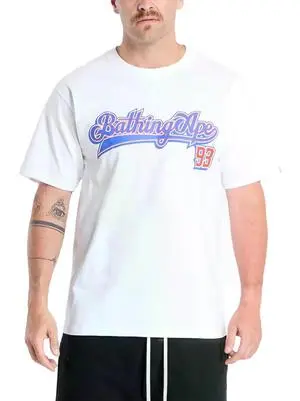 A BATHING APE Baseball Logo Print Cotton T-shirt - White