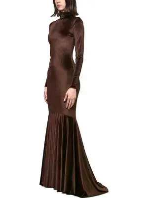 ATU BODY COUTURE Velvet-finish Flared Hem Dress - Brown