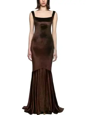 ATU BODY COUTURE Velvet Texture Maxi Dress Brown