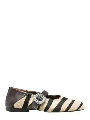 WALES BONNER Striped Buckle-fastening Ballet Flats - Brown