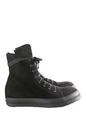 Rick Owens Brushed-effect High-top Sneakers - Black