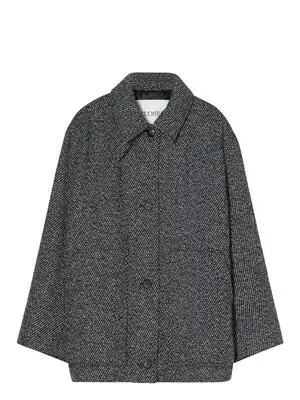 Closed Herringbone Pattern Button Coat - Black