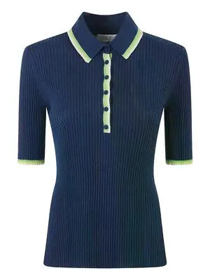 Gabriela Hearst Ribbed Polo Top - Blue
