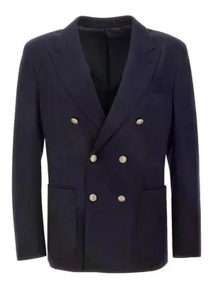 Eleventy Double-breasted Wool Blazer - Blue