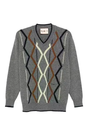 Plan C Argyle-knit Jumper - Grey