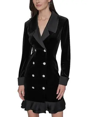Karl Lagerfeld Paris Stretch Velvet Blazer Dress - Black