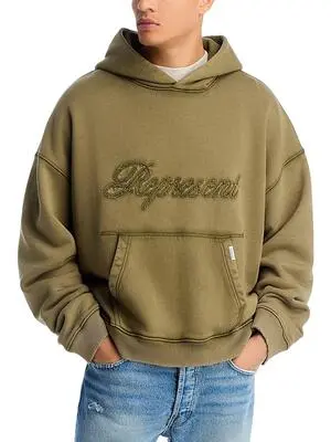 REPRESENT Boxy Reverse Applique Hoodie - Khaki