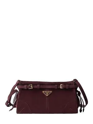 Prada Small Suede Shoulder Bag - Burgundy