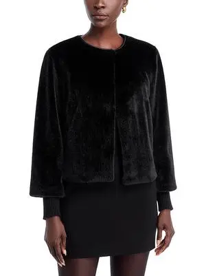 T Tahari Faux Fur Knit Cuff Jacket - Black