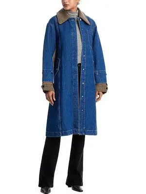 3.1 Phillip Lim Denim Combo Trench Coat - Indigo Multi