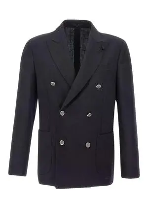 LARDINI Herringbone-pattern Double-breasted Blazer - Blue