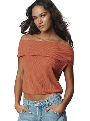 Anthropologie Off-shoulder Crop Sweater Top - Cinnabar