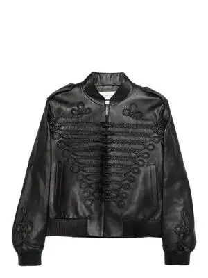Alexander McQueen Embroidered Leather Jacket - Black