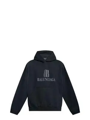Balenciaga Logo-embroidered Hoodie - Black