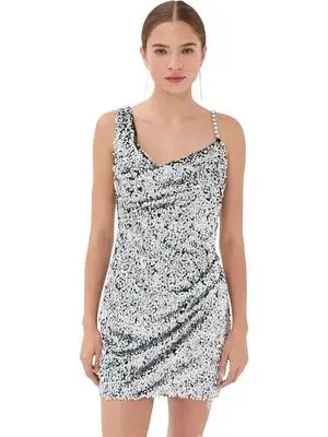 AREA Crystal Strap Sequin Mini Dress