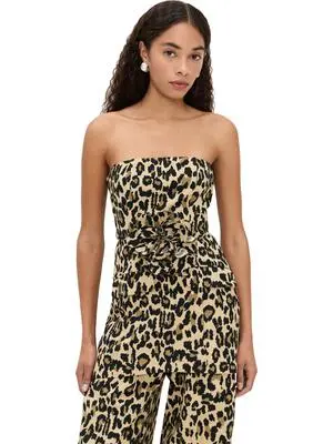 ROTATE BY BIRGER CHRISTENSEN Jacquard Leopard Print Strapless Top - Dijon Comb.